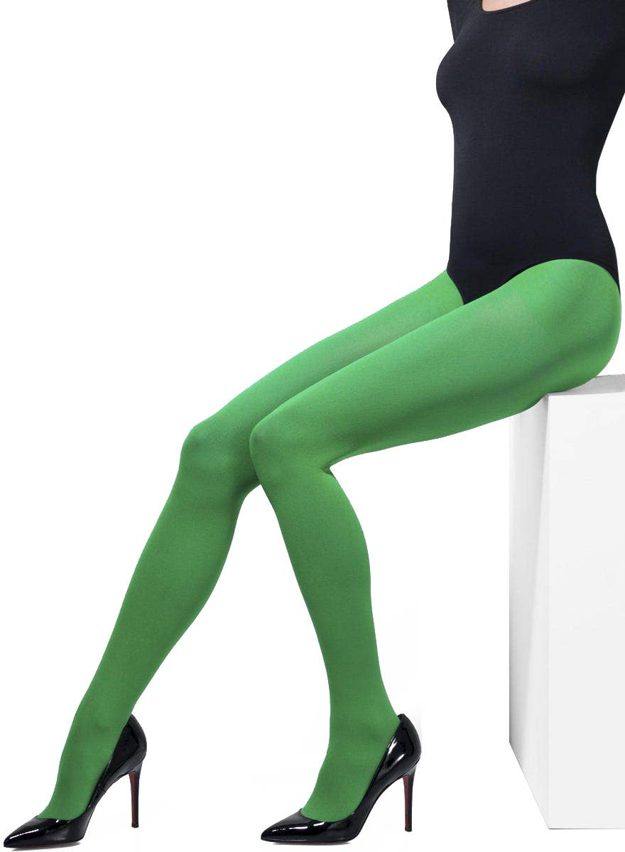 Green Opaque Full Length Stockings | Womens Green Costume Stockings