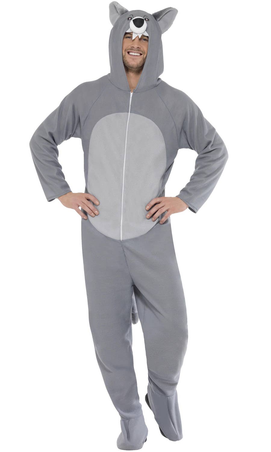 Mens Furry Grey Wolf Onesie Dress Up Costume