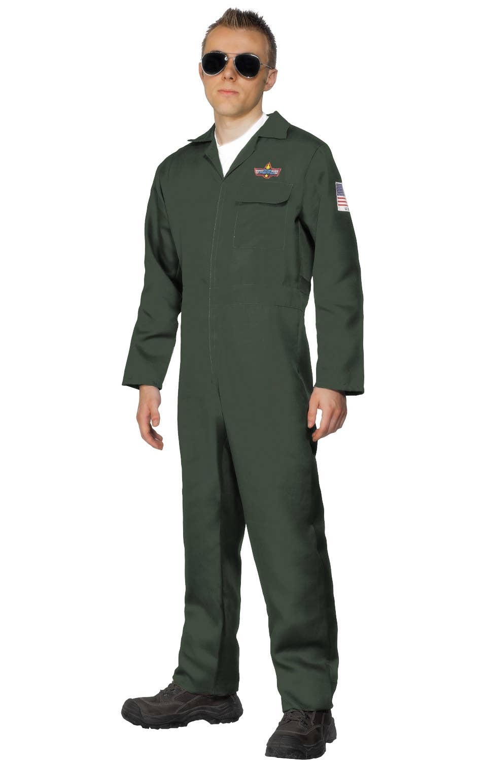Dark Green Aviator Pilot Costume | Mens Flight Suit Uniform Jumpsuit
