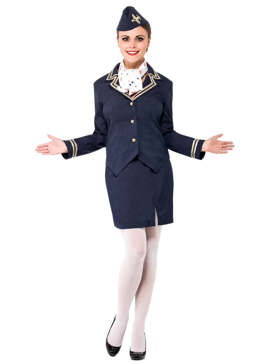 Navy Blue Air Hostess Costume Womens Flight Attendant Costume