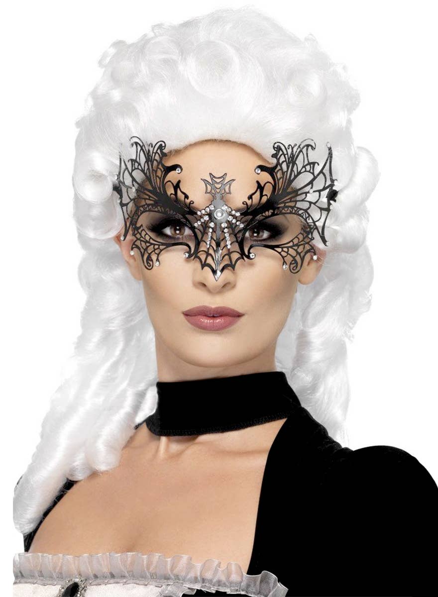 Black Metal Masquerade Mask | Black Spiderweb Masquerade Mask