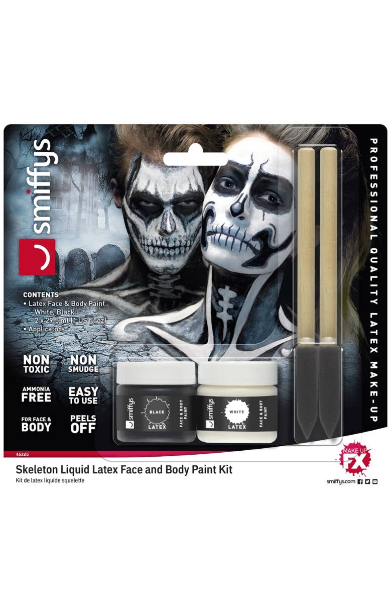 Black And White Skeleton Makeup | Latex Face And Body Paint Kit
