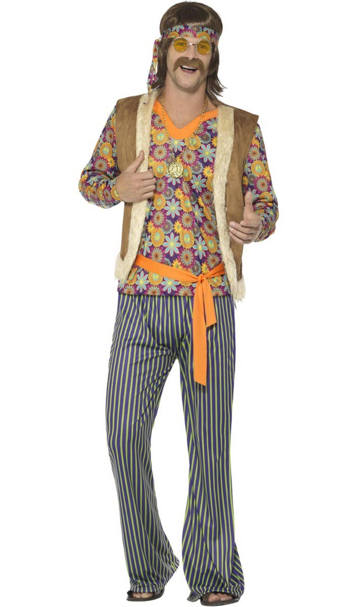 Multicolour Floral Hippie Outfit | Mens 60s Woodstock Singer Costume