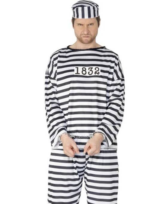 Convict Inmate Striped Outfit | Mens Prisoner Uniform Costume