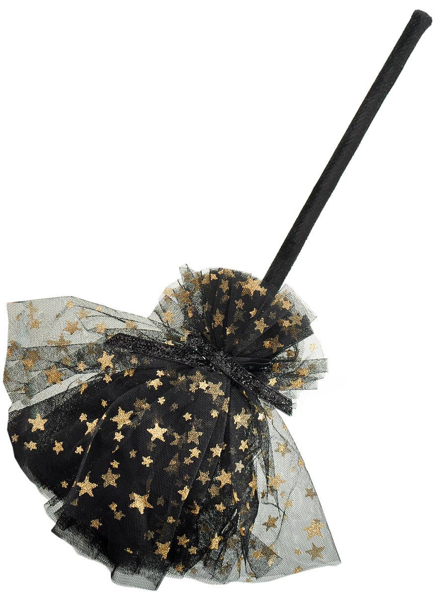 Deluxe Mini Black and Gold Mesh Star Witch Broomstick