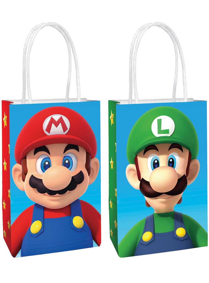 Mario Deluxe 8 Pack Paper Favour Bags | Party Supplies
