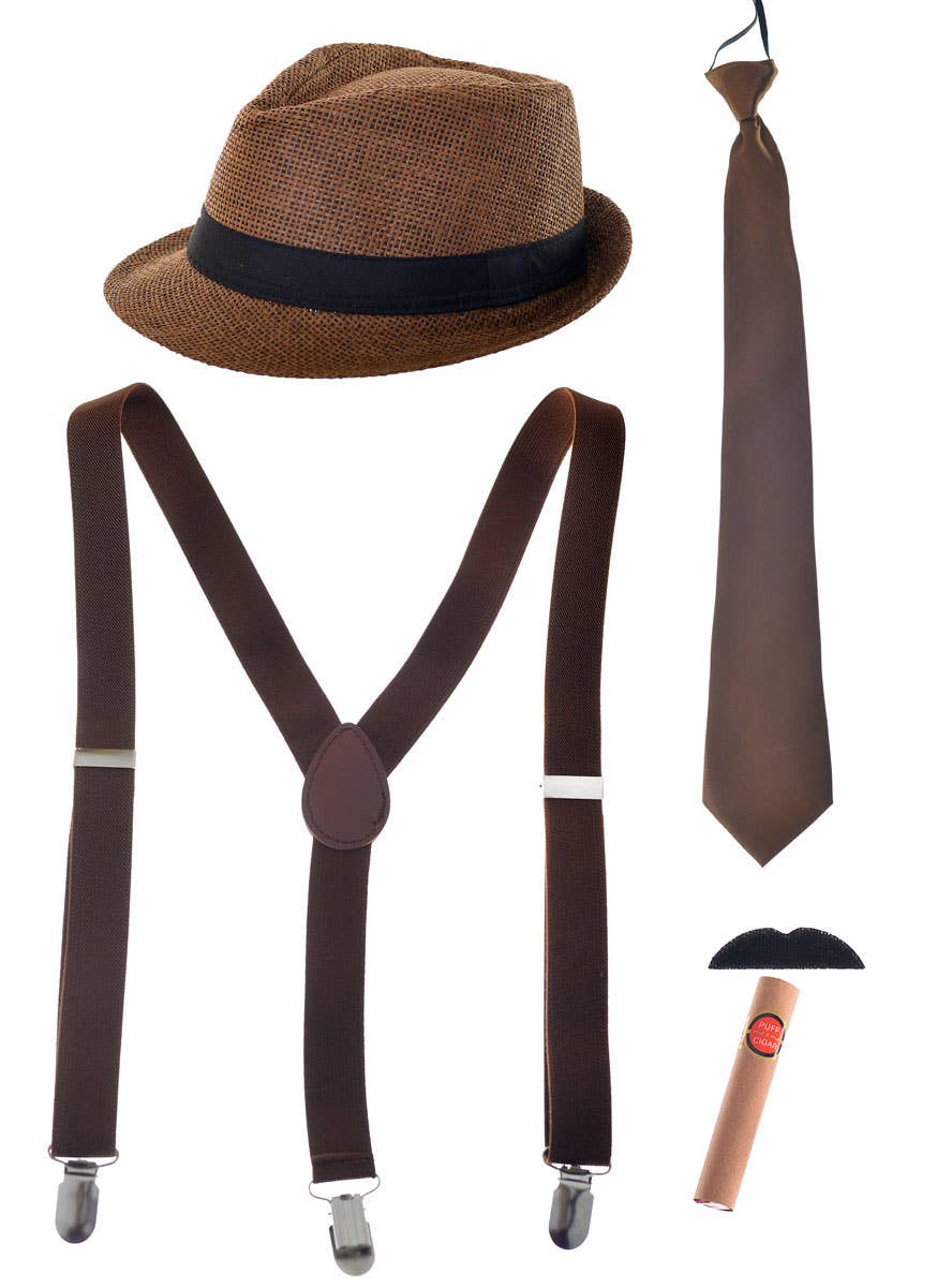 Brown Gangster Costume Set | 1920s Vintage Look Accessory Kit