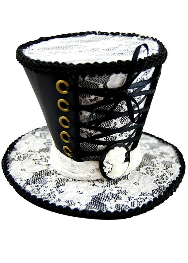 Gothic Mini Top Hat | Black and White Lace Mini Top Hat Accessory