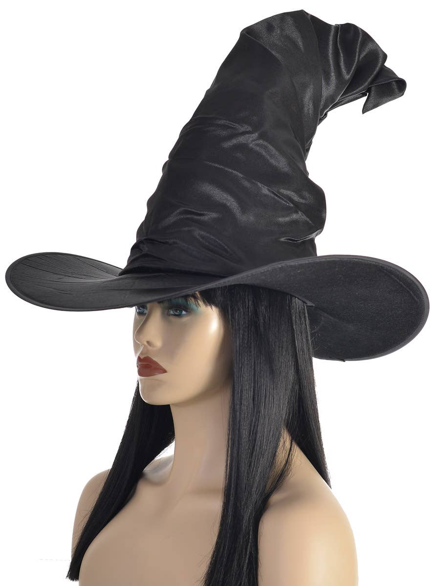 Deluxe Large Black Satin Halloween Witch Hat