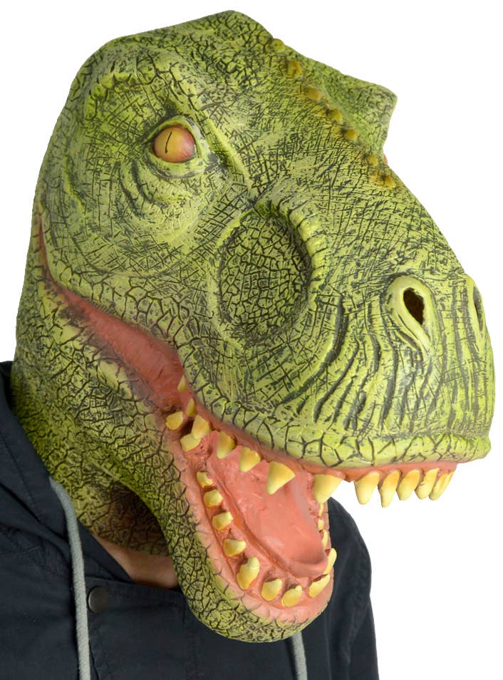 T-Rex Full Head Green Latex Costume Mask | Tyrannosaurus Rex Mask