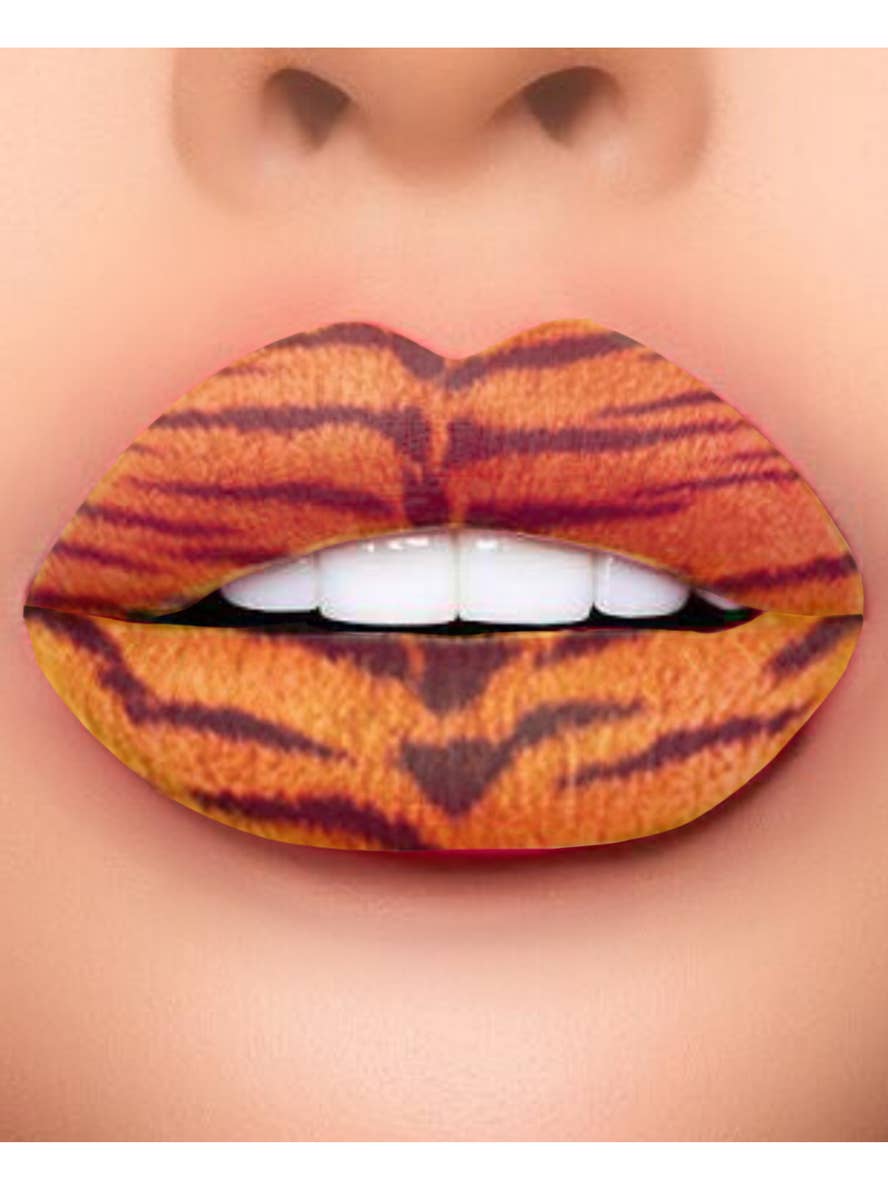 Orange and Black Tiger Print Lip Tattoos | Lip Tattoo Costume Makeup