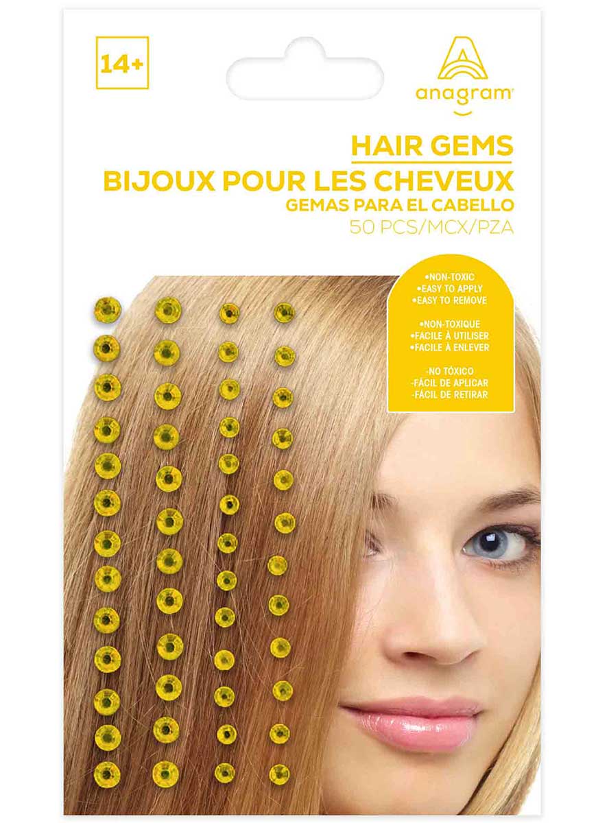 Yellow Stick On Hair Gems | 50 Pack Hair Gems