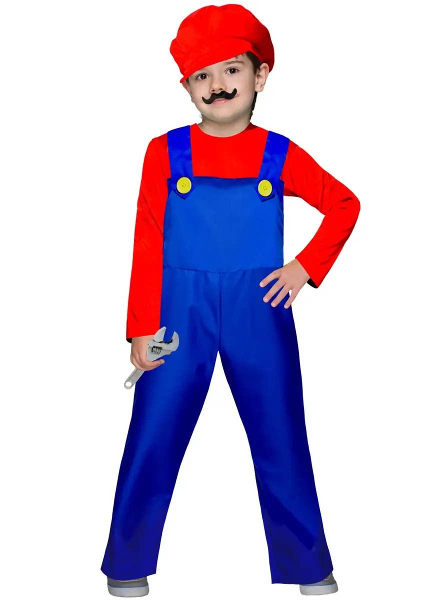 Teen Boys Red Gaming Plumber Character Costume