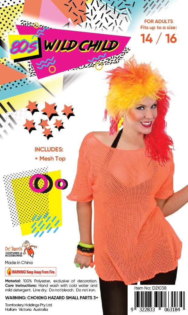 Womens 80s Neon Orange Crop Top | Orange Mesh Costume Crop Top