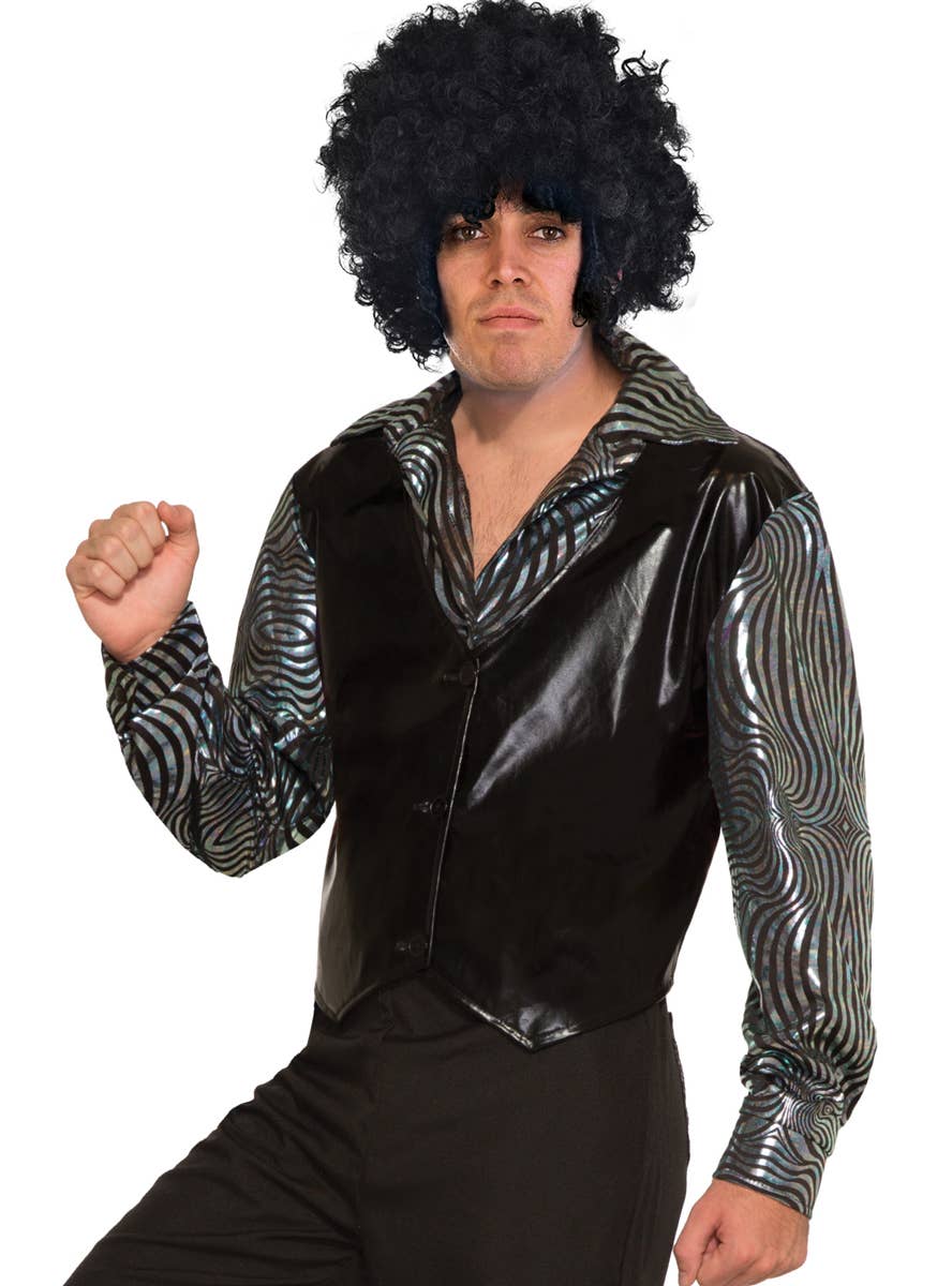 Mens 70s Disco Party Shirt | Black and Silver Disco Shirt for Men