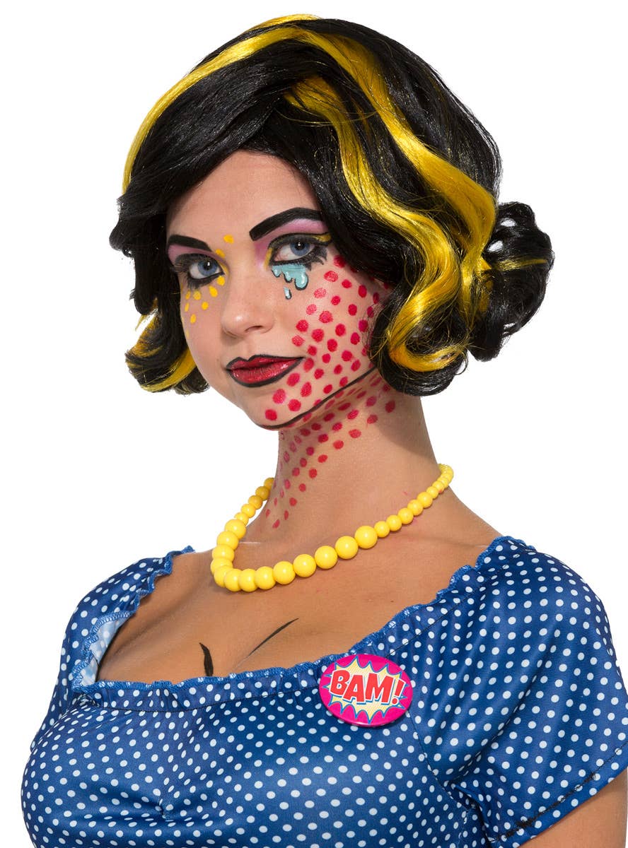 Womens Betty Bam Pop Art Wig | Black and Yellow Costume Wig