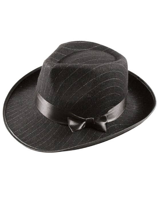 1920s Black Fedora Hat | Pin Stripe Black Gangster Costume Hat