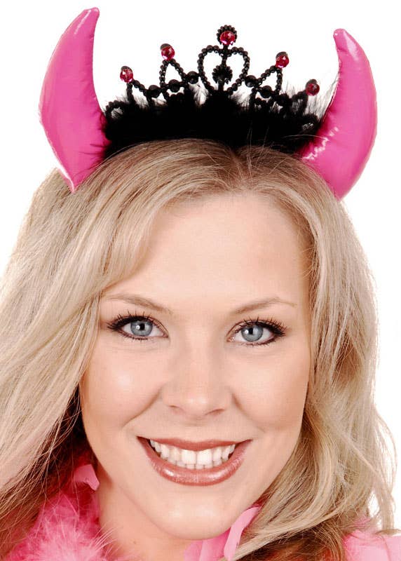 Pink Devil Horns and Tiara Headband | Novelty Pink Devil Horns