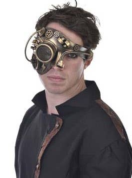 Half Face Gold Steampunk Mask | Mens Deluxe Steampunk Costume Mask