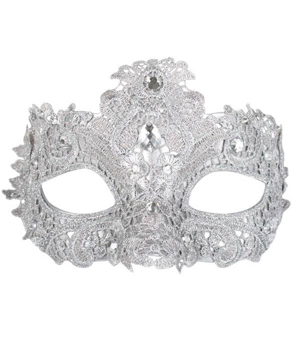 Silver Masquerade Mask for Women | Pretty Silver Lace Venetian Mask