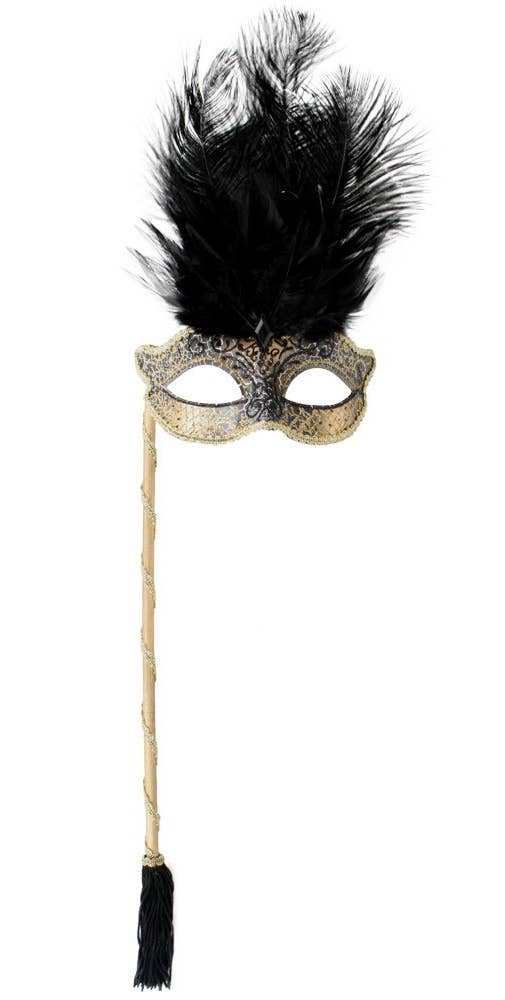 Black and Gold Glitter Masquerade Mask | Masquerade Mask on Stick