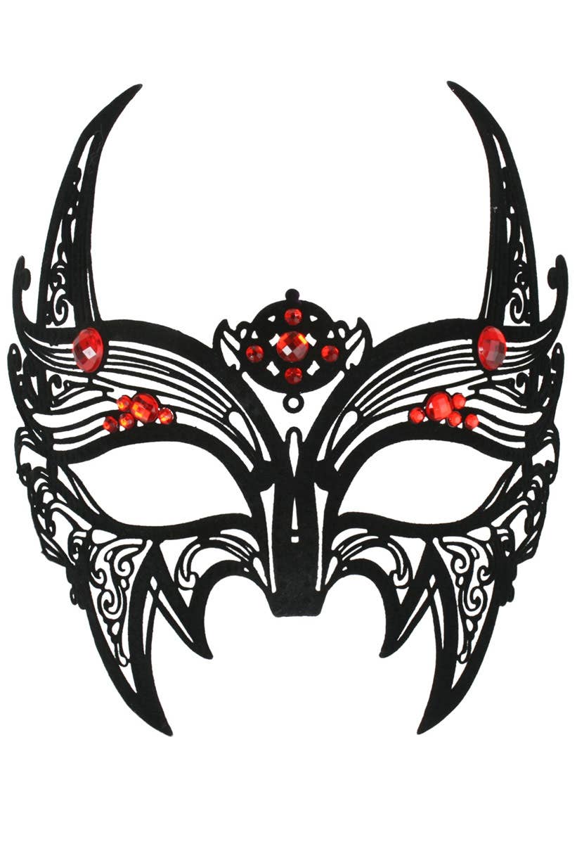 Black Flocked Filigree Devil Mask | Devil Masquerade Costume Mask