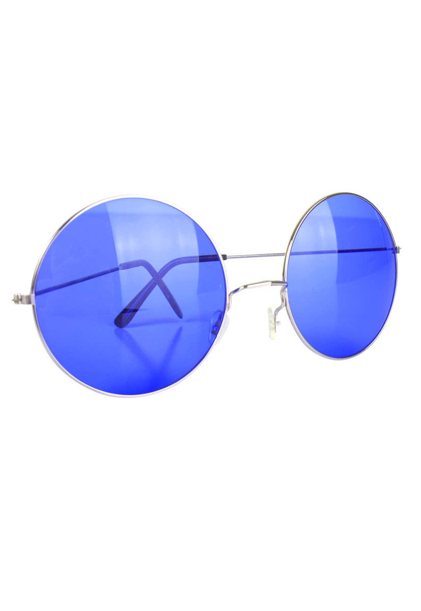 Groovy Blue Hippie Glasses | Blue Round Hippie Costume Sunglasses