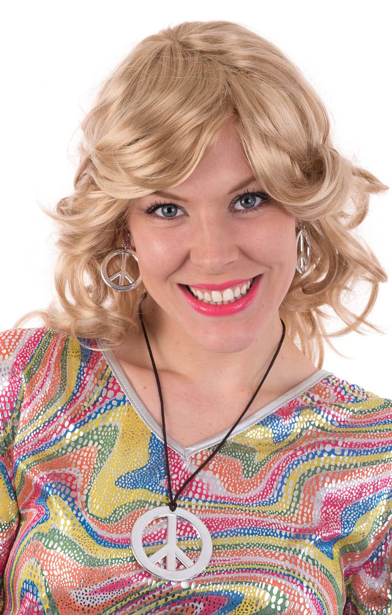 Hippie Peace Sign Necklace and Earrings | Retro Costume Accessories
