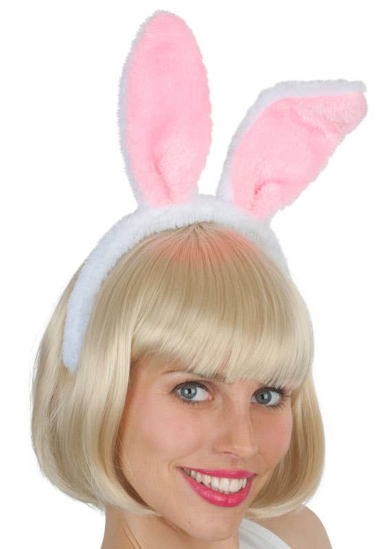 Furry White Rabbit Ears | White and Pink Furry Bunny Ears Accessory