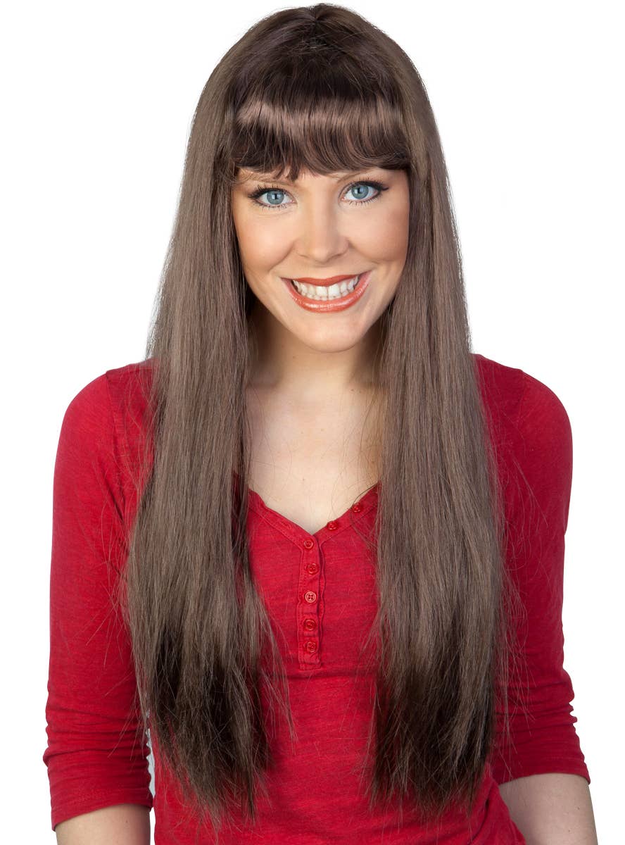 Womens Straight Brown Costume Wig With Fringe | Brown Costume Wig