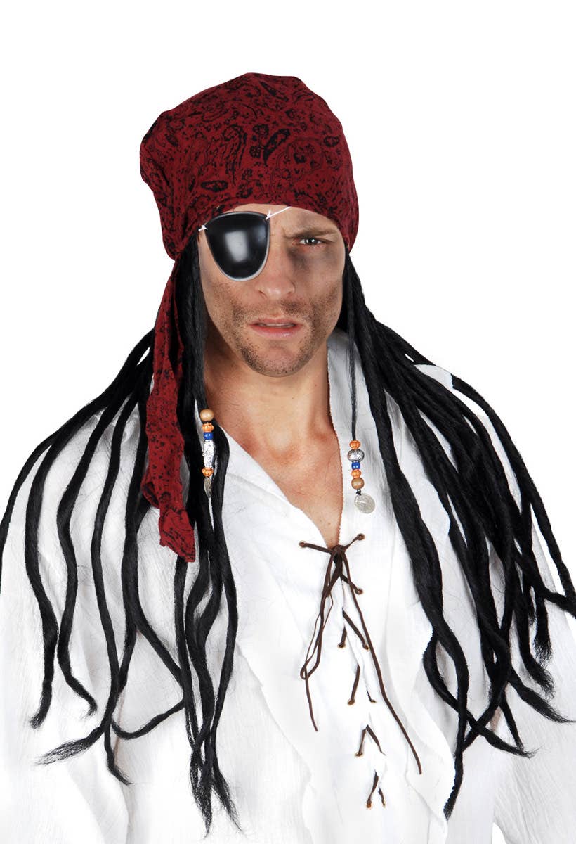 Caribbean Pirate Wig | Long Black Pirate Dreadlocks Wig with Bandana