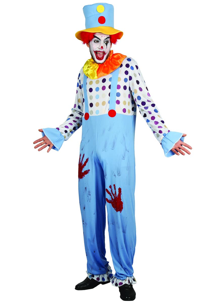 Bloody Blue Clown Costume Jumpsuit | Halloween Circus Outfit for Men