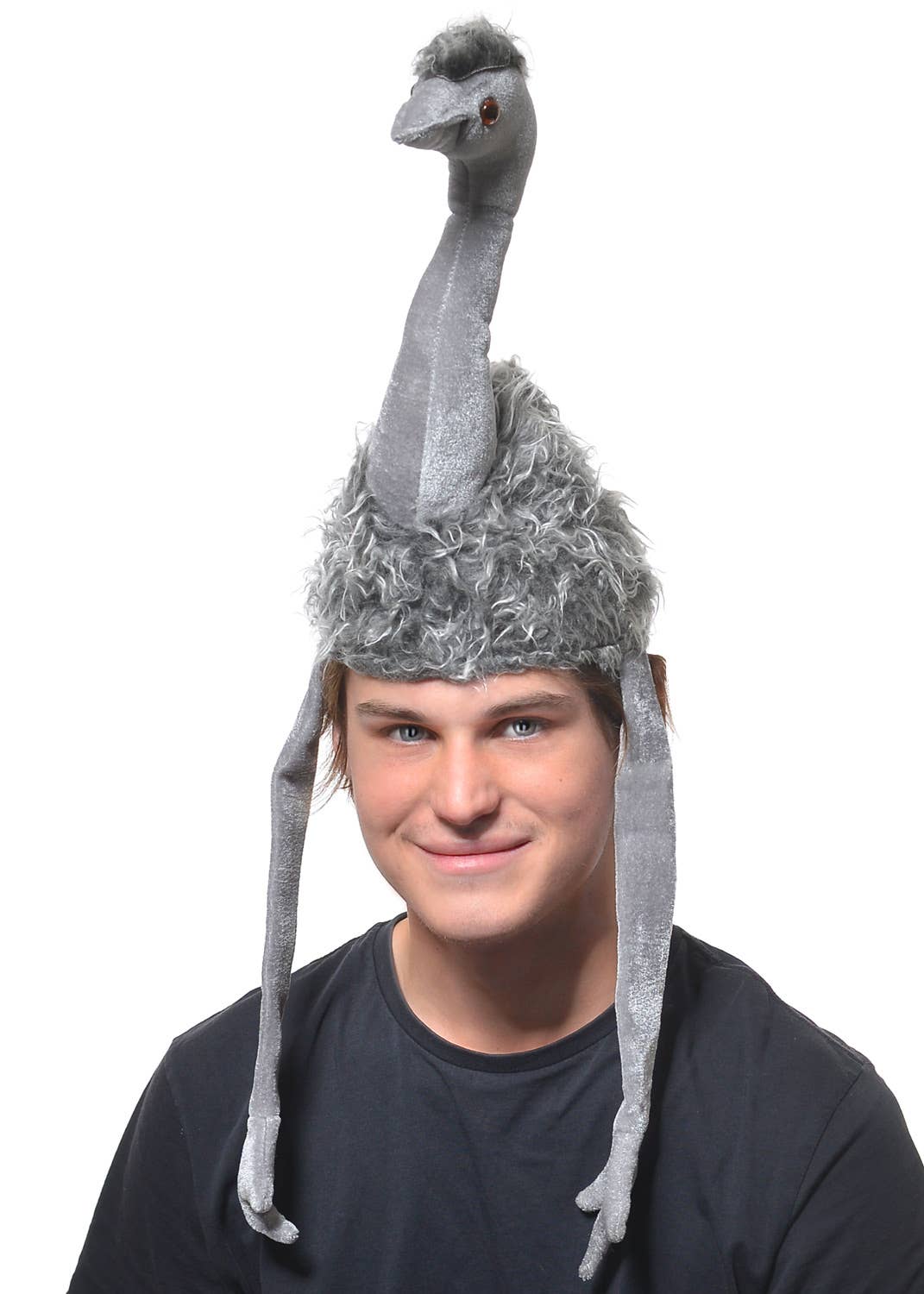 Adults Novelty Ostrich Costume Hat | Grey Plush Ostrich Hat for Adults