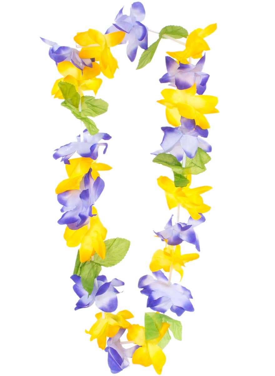 Purple & Yellow Tropical Flower Lei | Hawaiian Costume Accessory