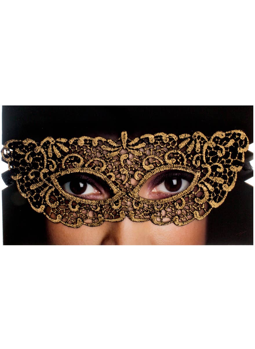Gold Lace Eye Mask | Womens Soft Lace Masquerade Mask in Gold