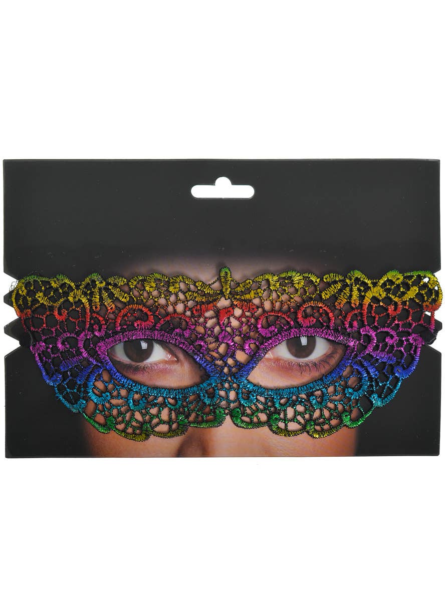 Rainbow Lace Eye Mask | Metallic Rainbow Womens Masquerade Mask