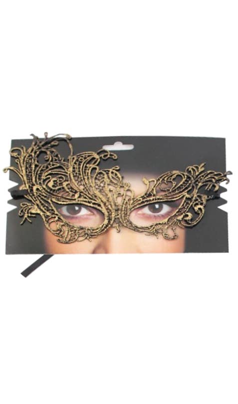 Gold Asymmetrical Masquerade Mask | Womens Gold Masquerade Lace Mask