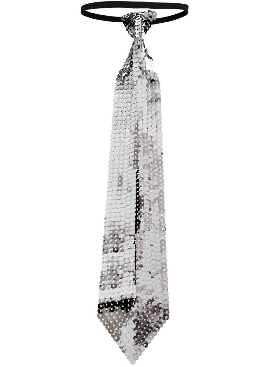 Silver Sequin Neck Tie | Sequinned Silver Tie Costume Accessory
