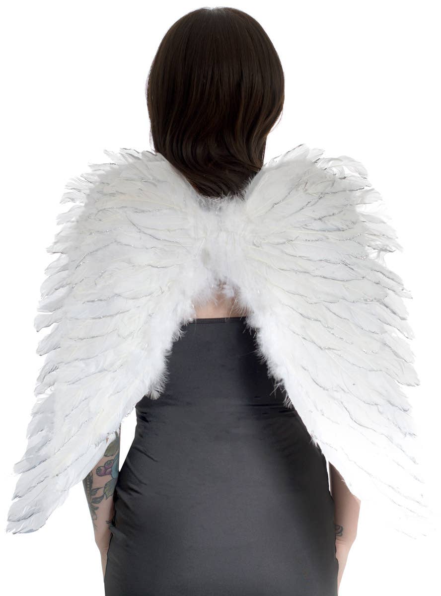 Silver Glitter and White Feather Wings | White Feather Angel Wings