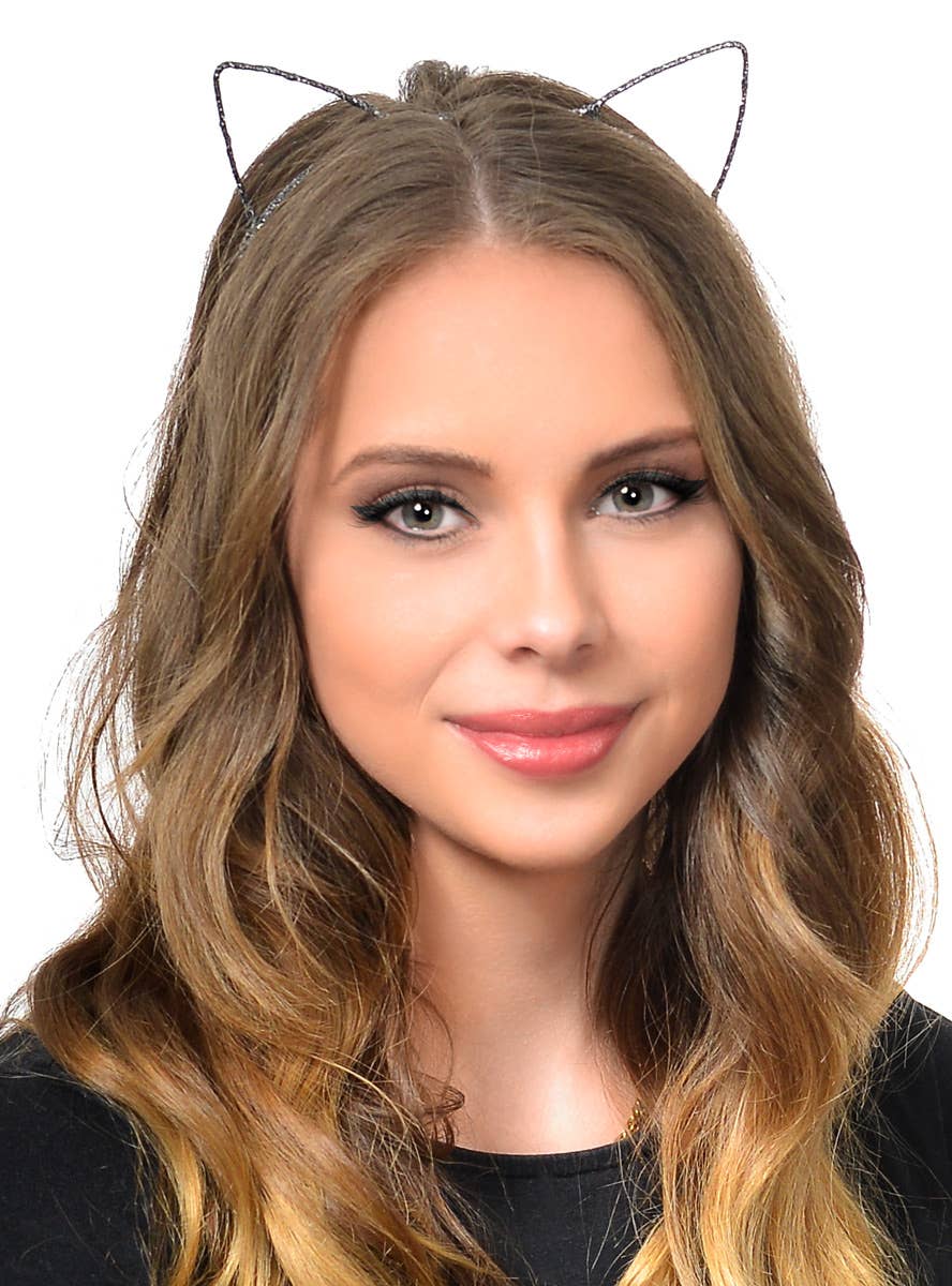 Black and Silver Cat Ears | Cat Ears on Headband Costume Accessory