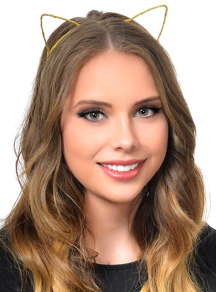 Gold Cat Ears on Headband | Gold Wire Cat Ears Costume Accessory