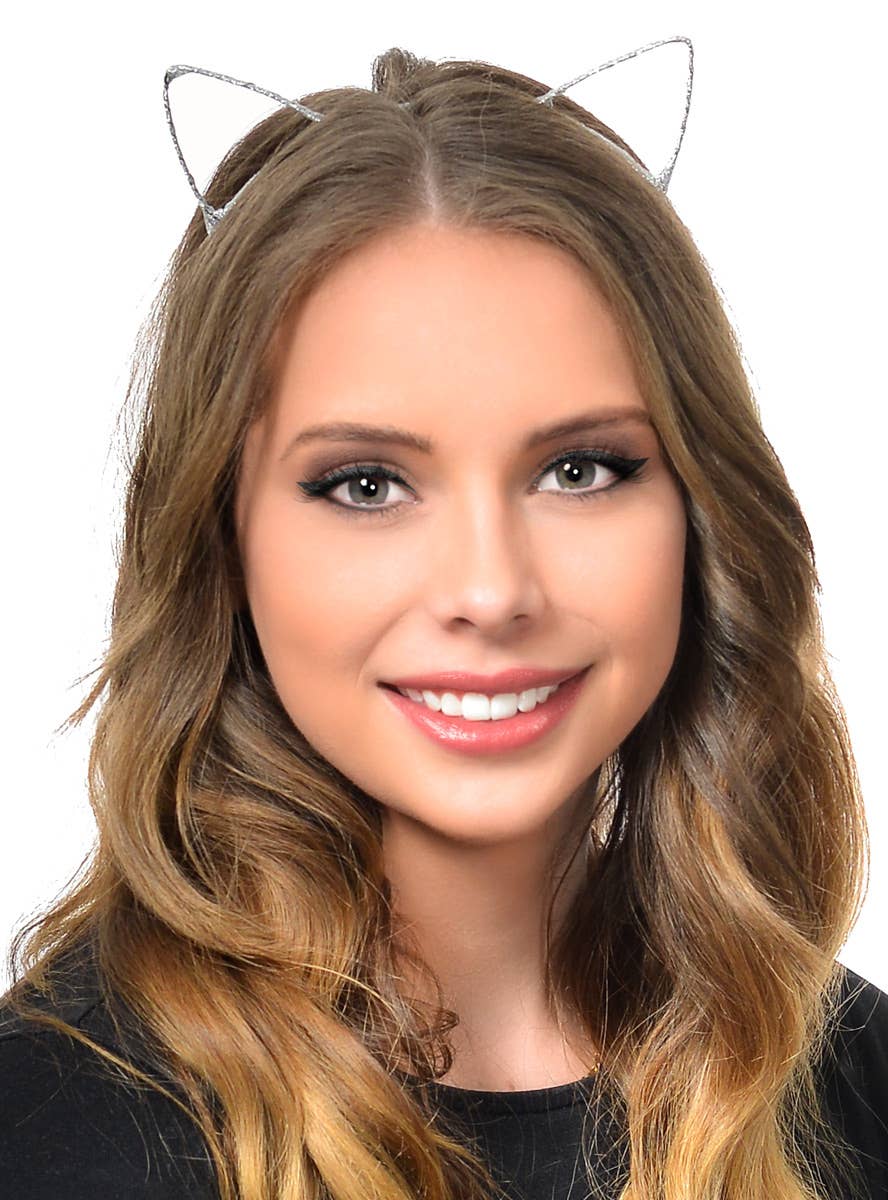 Wire Cat Ears in Silver | Silver Cat Ears Headband Costume Accessory