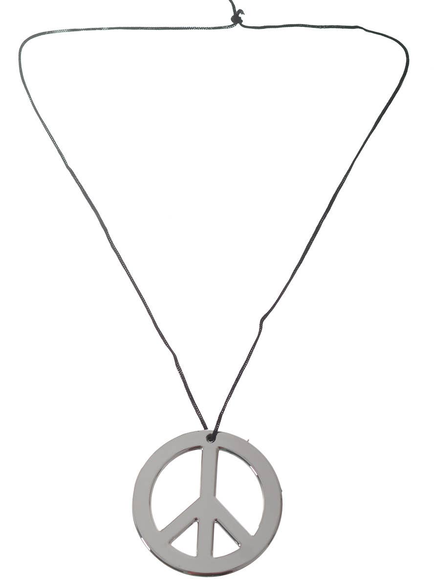 Retro 70s Silver Peace Sign Necklace | 1970s Hippie Costume Accessory