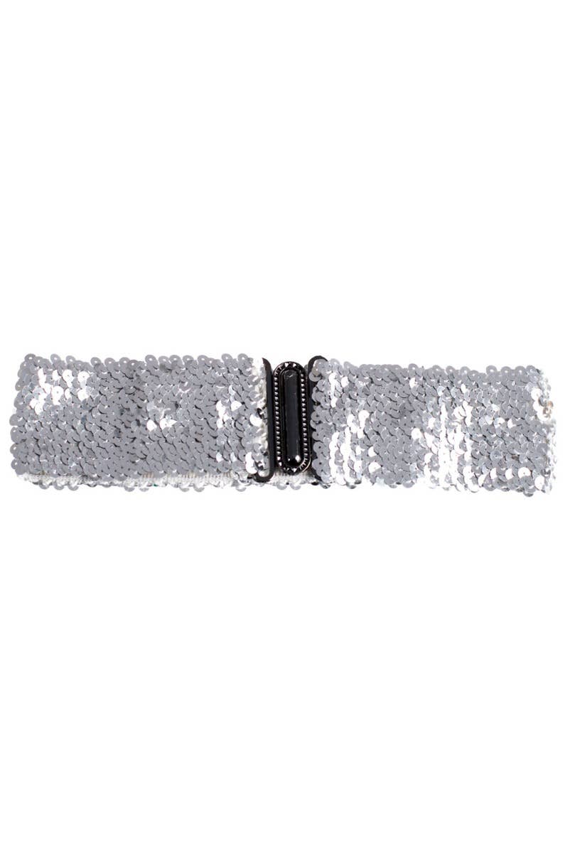 Silver Sequined Stretch Belt | Fancy Dress Party Costume Accessory