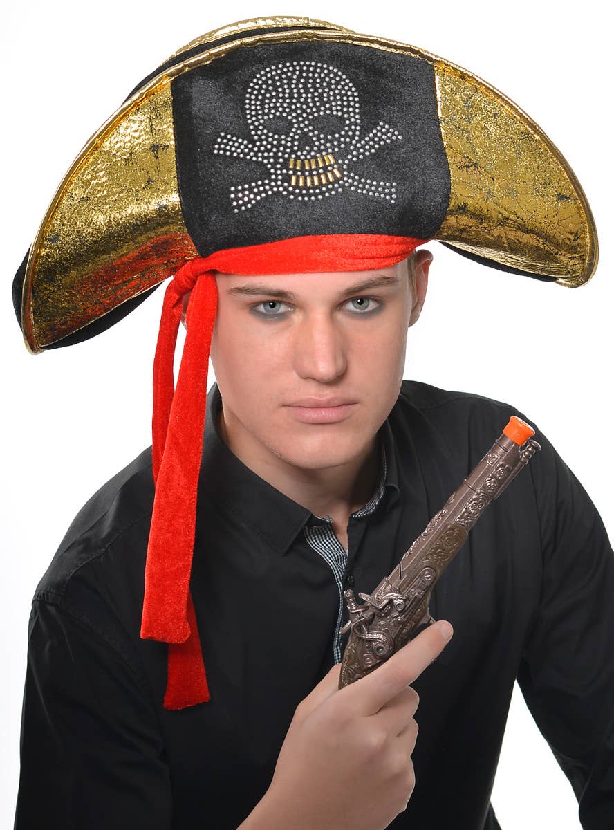 Swashbuckling Pirate Captain Hat | Black & Gold Pirate Buccaneer Hat