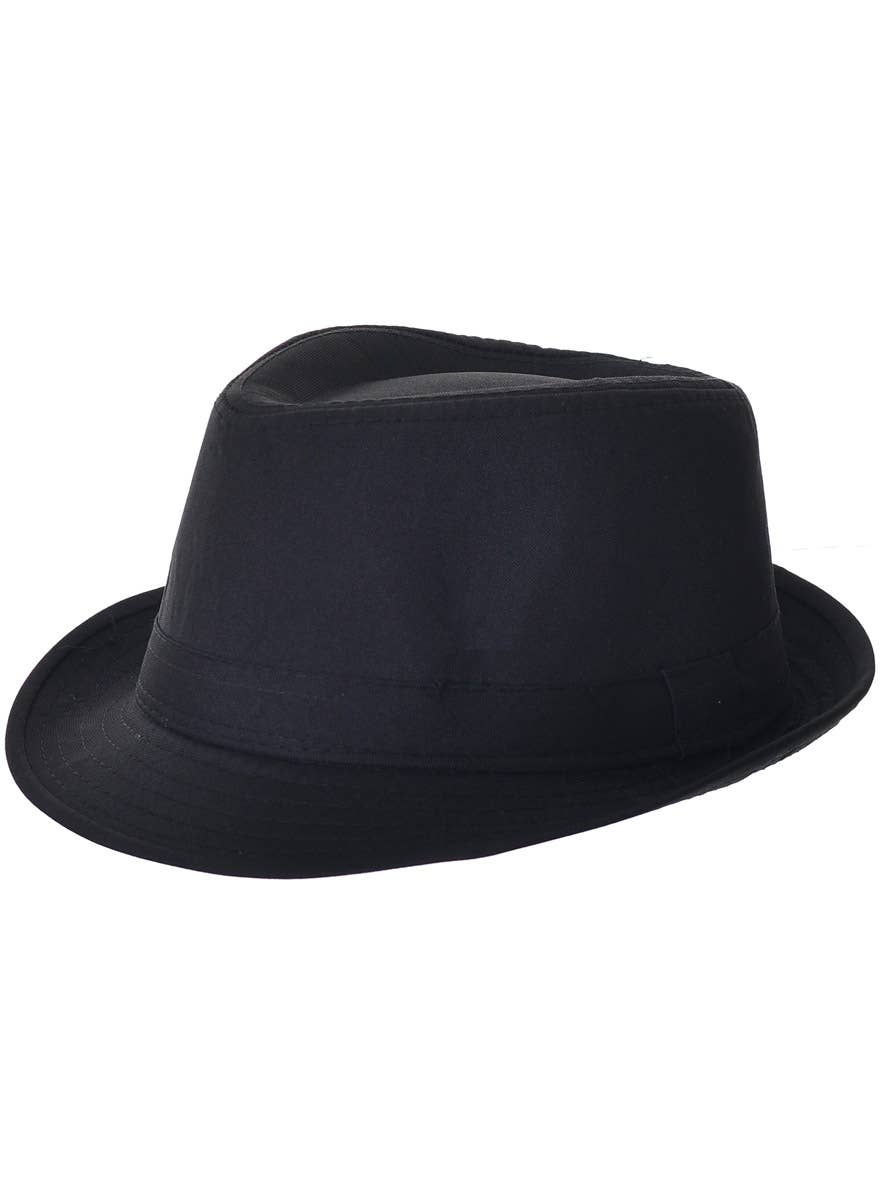Black Canvas 20s Gangster Fedora Hat | 1920s Black Fedora Costume Hat