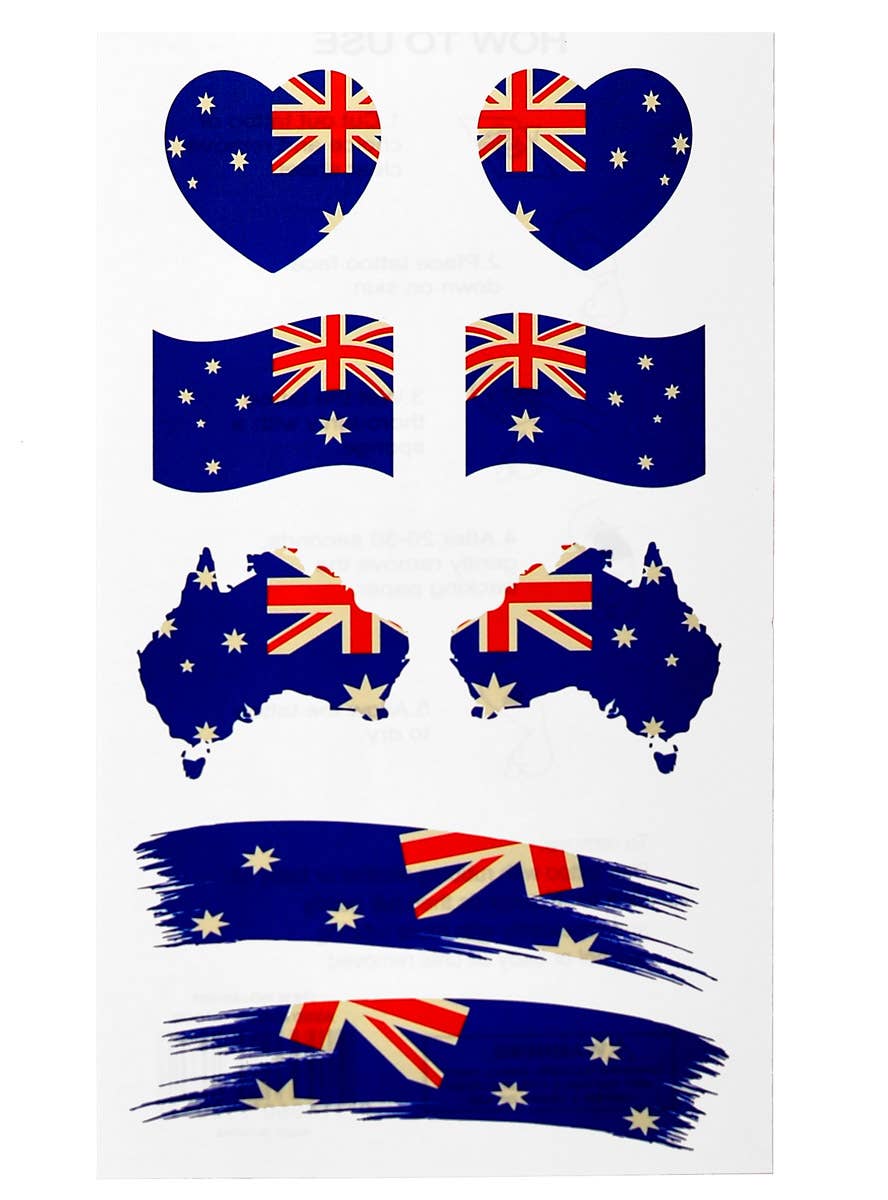 Aussie Day Hearts & Flags Tattoos | Australian Flag Temporary Tattoos