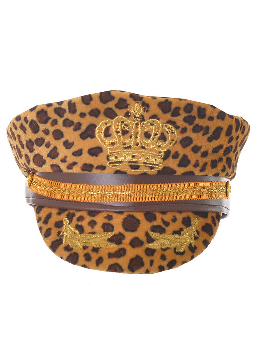 Velvet Leopard Print Captain Hat | Plush Peaked Captain Costume Hat