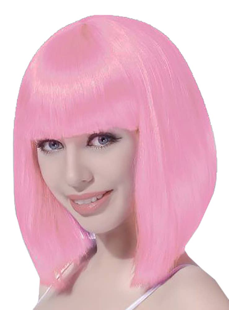 Pink Short Bob with Fringe | Womens Short Pink Bob Costume Wig