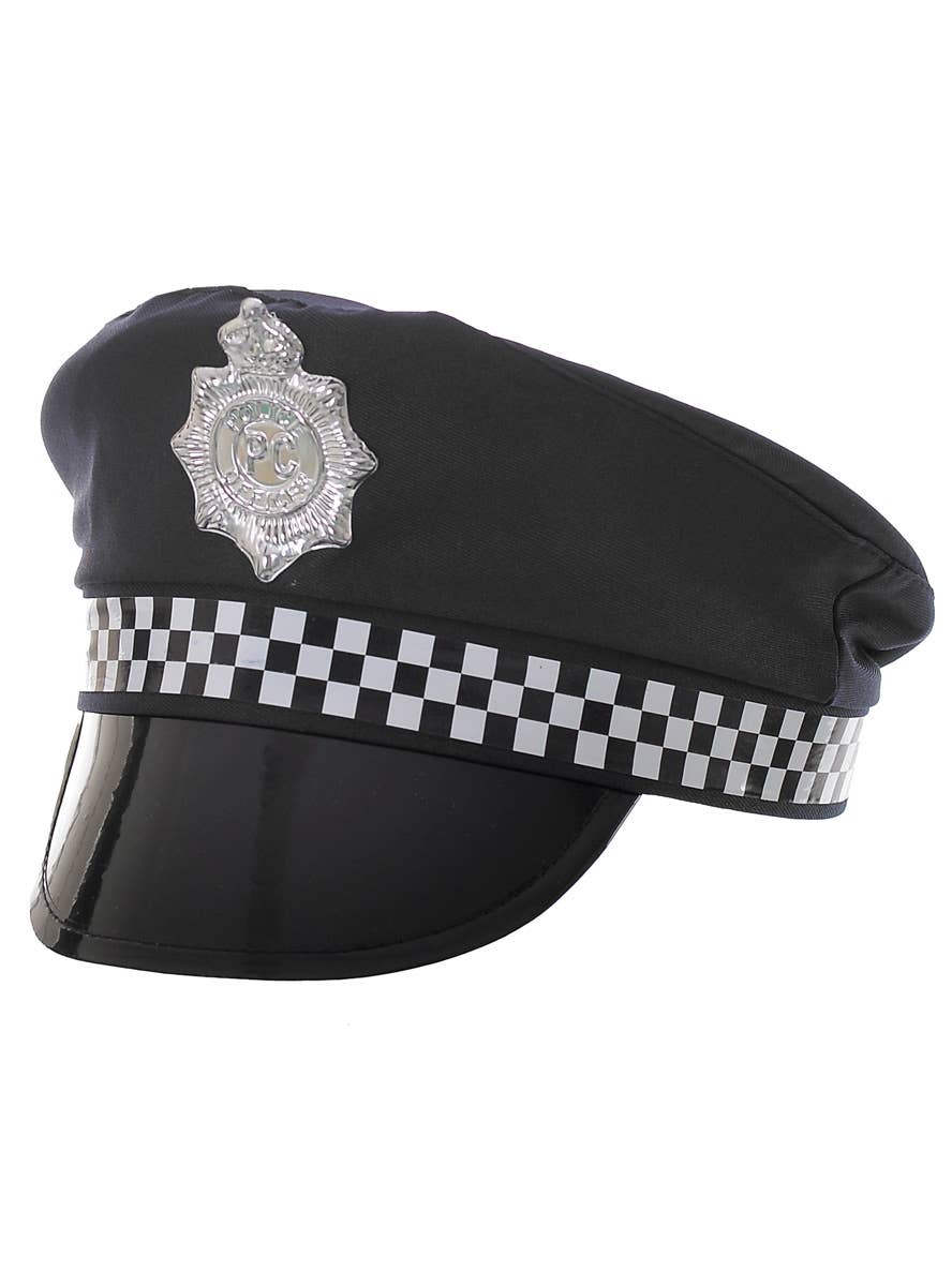 Black Police Officer Costume Hat | Adults Chequered Cop Hat Accessory
